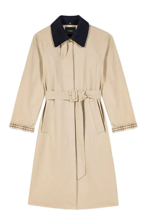 Maje Contrast Sleeve And Collar Trench - Beige