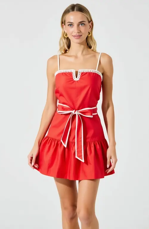 MODENAIRE Crochet-trim Tie-waist Mini Dress