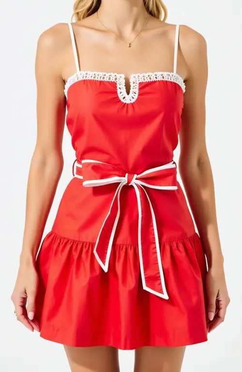 MODENAIRE Crochet-trim Tie-waist Mini Dress