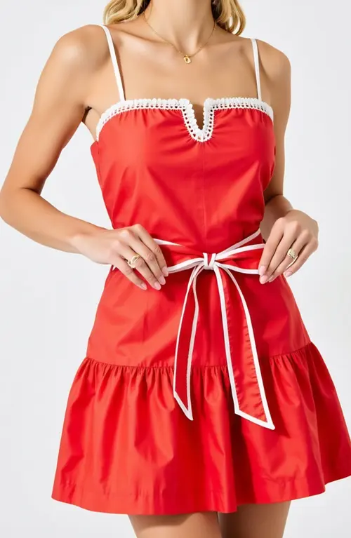 MODENAIRE Crochet-trim Tie-waist Mini Dress