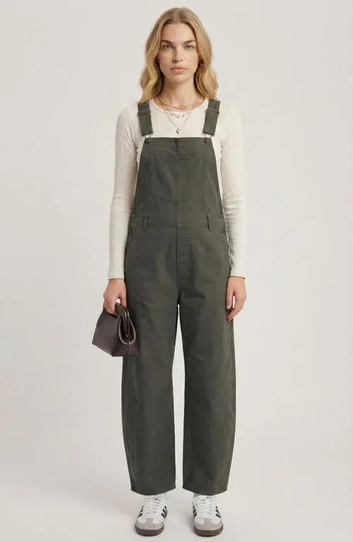 MODENAIRE Wide-leg Adjustable-strap Front Bib Pocket Overalls - Olive Green