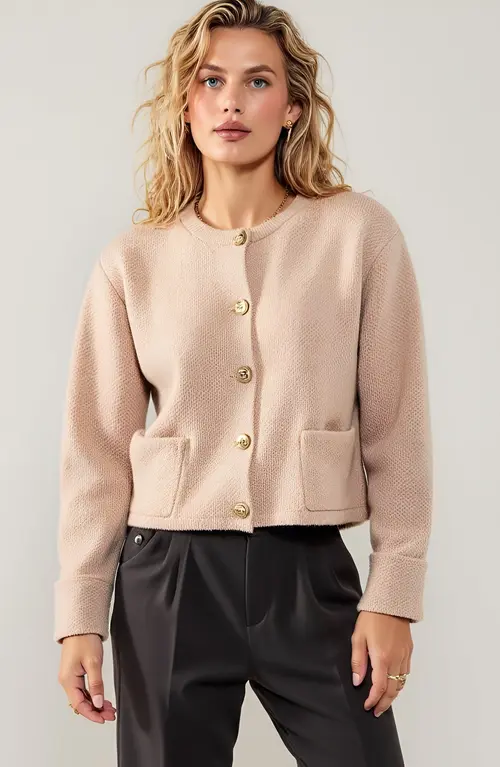 MODENAIRE Textured Knit Button-front Cardigan - Beige