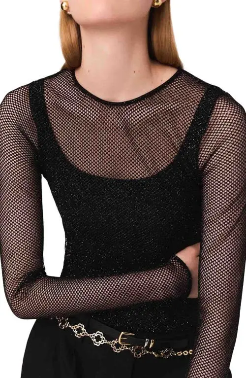 Maje Diamanté Glitter Mesh Jersey Top