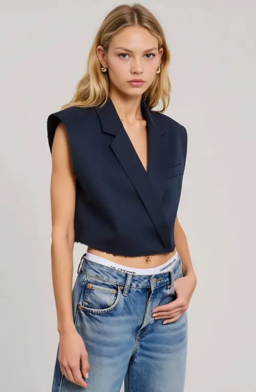 MODENAIRE Sleeveless Cropped Blazer Vest