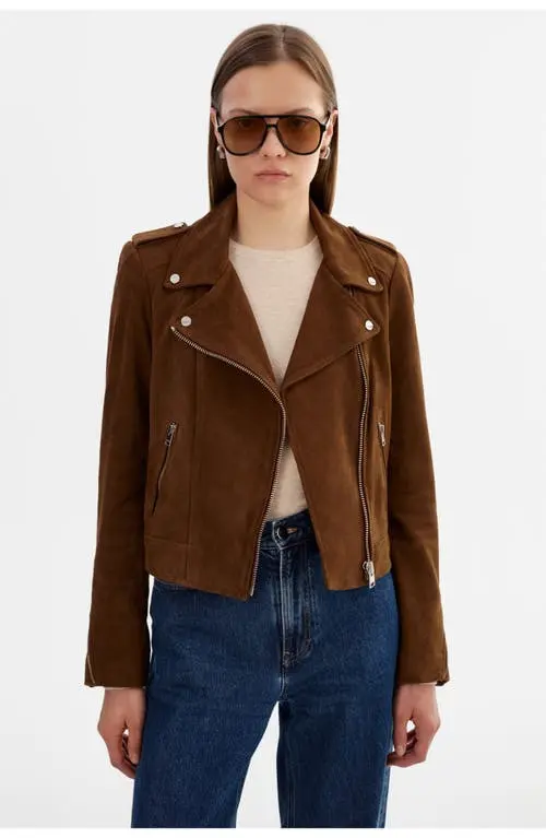 LAMARQUE Donna Suede Biker Jacket - Brown