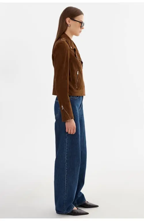 LAMARQUE Donna Suede Biker Jacket - Brown