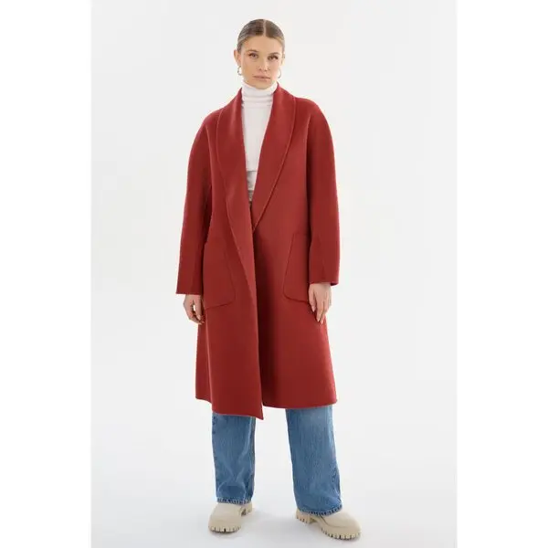 LAMARQUE Thara Shawl Collar Wool Coat - Rosewood