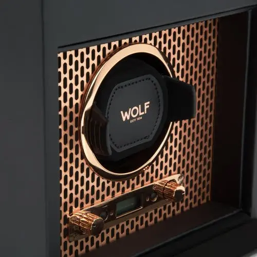 Wolf Axis Single Watch Winder With Storage - Copper
