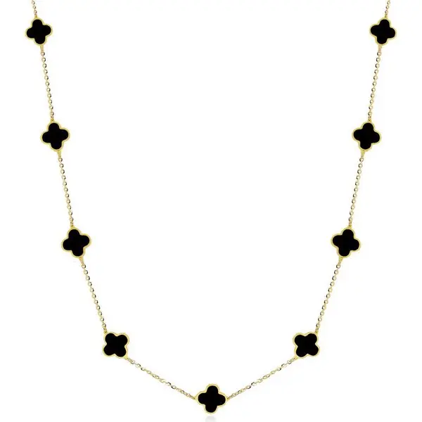 THE LOVERY FINE JEWELRY Onyx Clover Chain Necklace - Onyx/gold