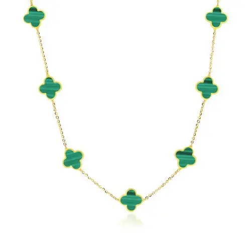THE LOVERY Clover Pendant Necklace - Malachite