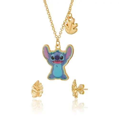 Disney Jewelry Set With Pendant Necklace And Stud Earrings - Blue/ Metallic Gold