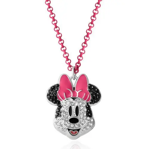 Disney Pave Crystal Minnie Mouse Pendant Necklace - Pink/ Silver