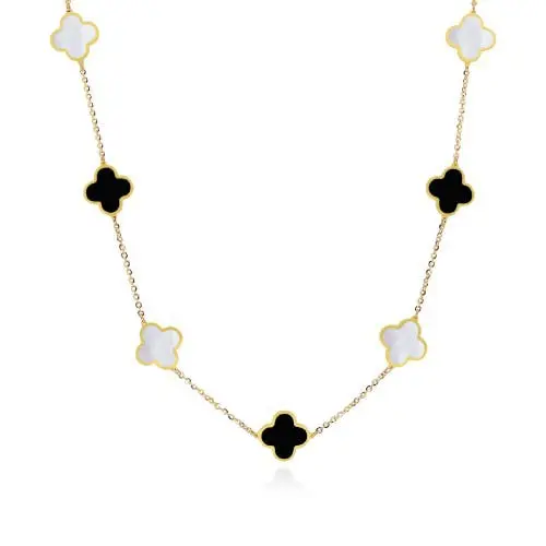THE LOVERY FINE JEWELRY Clover Chain Necklace - Mother Of Pearl And Onyx