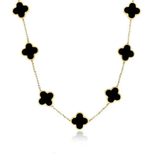 THE LOVERY FINE JEWELRY Clover Chain Necklace - Onyx/yellow Gold