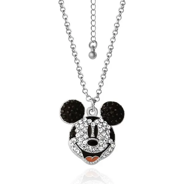 Disney Mickey Mouse Pave Crystal Pendant Necklace - Silver/ Black