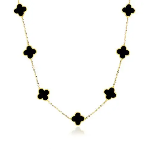 THE LOVERY FINE JEWELRY Onyx Clover Chain Necklace - Onyx/yellow Gold