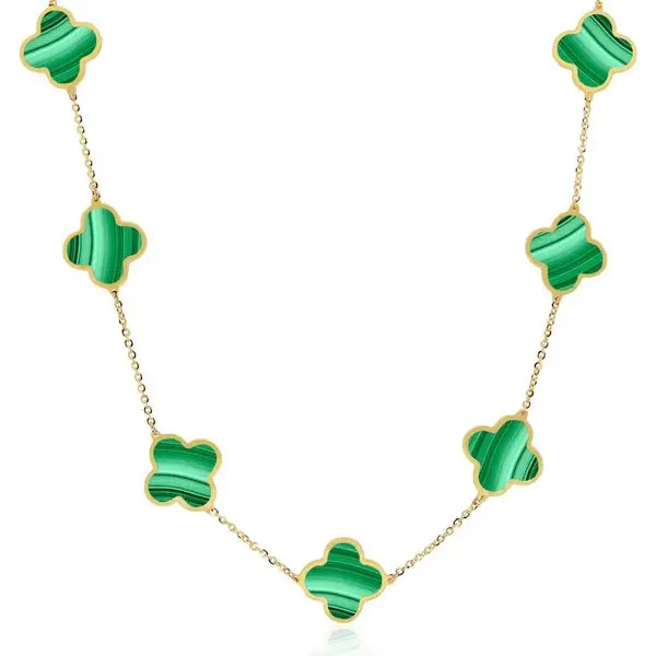 THE LOVERY FINE JEWELRY Large Clover Necklace - Malachite