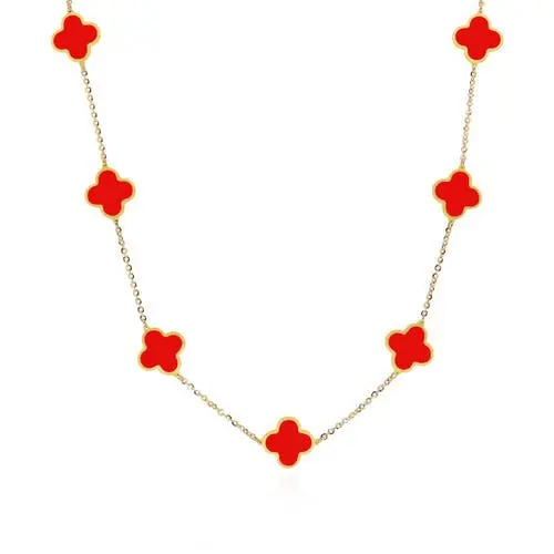 THE LOVERY FINE JEWELRY Clover Chain Necklace - Coral