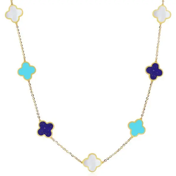 THE LOVERY FINE JEWELRY Small Clover Necklace - Blue Mixed