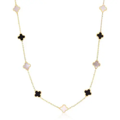 THE LOVERY FINE JEWELRY Mini Mixed Clover Necklace - Mother Of Pearl And Onyx