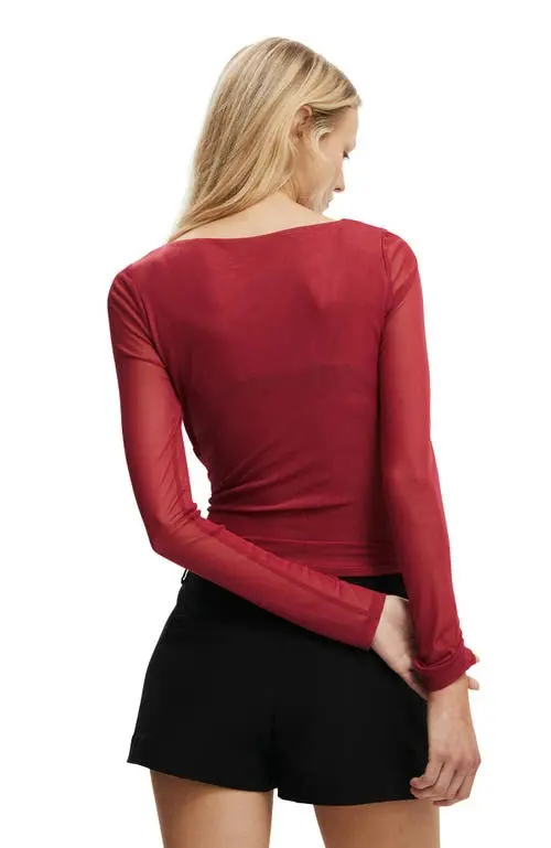 COTTON ON Ashley Mesh Long Sleeve Top - Cranberry Cider