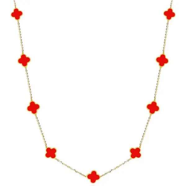 THE LOVERY FINE JEWELRY Mini Clover Necklace - Coral