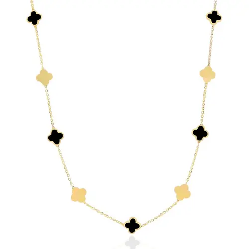 THE LOVERY FINE JEWELRY Mini Clover Necklace - Onyx And Gold