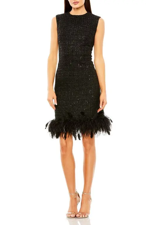 Mac Duggal A-line Shift Dress With Feather Trim