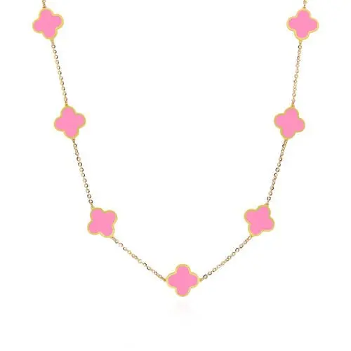 THE LOVERY FINE JEWELRY Small Clover Necklace - Bubblegum Pink