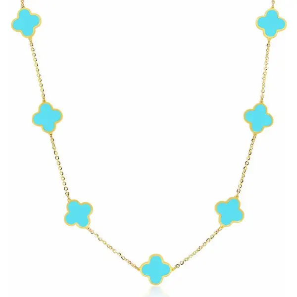 THE LOVERY FINE JEWELRY Clover Chain Necklace - Turquoise