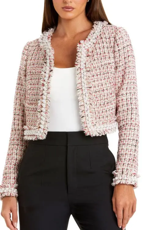 Mac Duggal Pearl Trim Cropped Jacket - Cherry