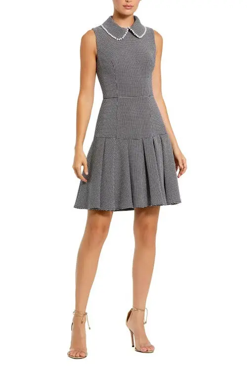 Mac Duggal Sleeveless Bouclé Mini Dress With Peter Pan Collar