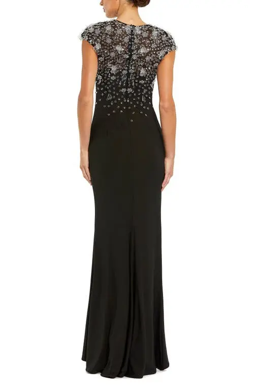 Mac Duggal Crystal Embellished Fitted Cap Sleeve Gown