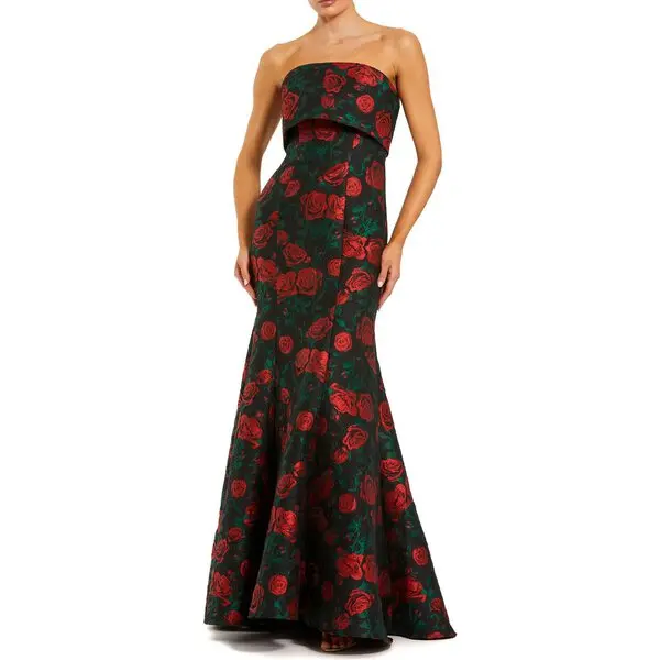Mac Duggal Floral Brocade Mermaid Gown - Black Multi