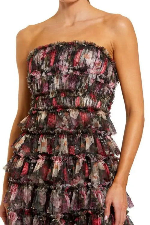 Mac Duggal Strapless Ruffle A-line Midi Dress