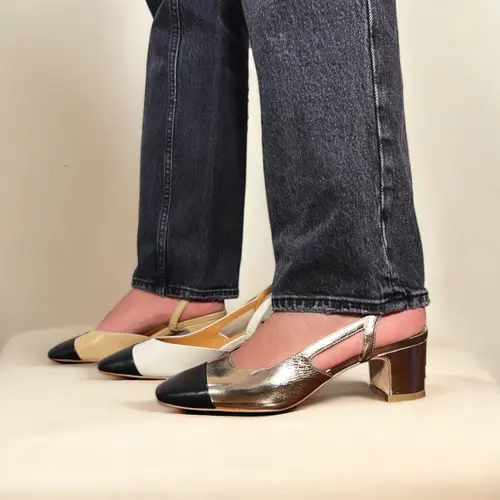 AMIE RAFA Paris Slingback Heels - Bone