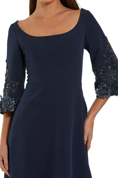 Mac Duggal Floral Embellished Sleeve Crepe Gown - Midnight