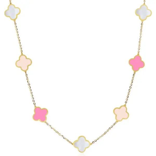 THE LOVERY FINE JEWELRY Small Clover Chain Necklace - Pink Mixed