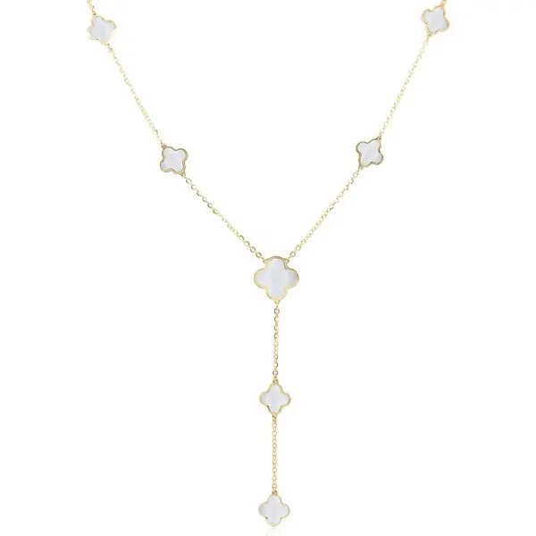 THE LOVERY FINE JEWELRY Clover Station Lariat Necklace - Mother Of Pearl