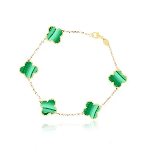 THE LOVERY FINE JEWELRY Large Clover Bracelet - Malachite