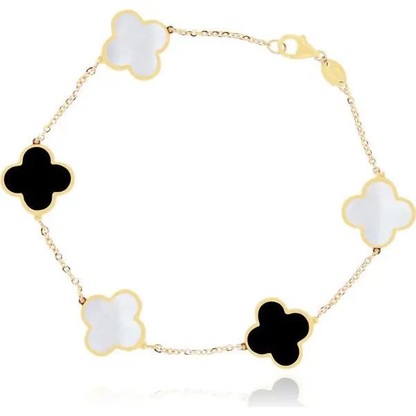 THE LOVERY FINE JEWELRY Mixed Clover Bracelet - Mother Of Pearl And Onyx