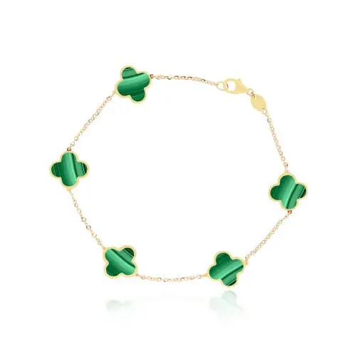 THE LOVERY FINE JEWELRY Clover Link Bracelet - Malachite