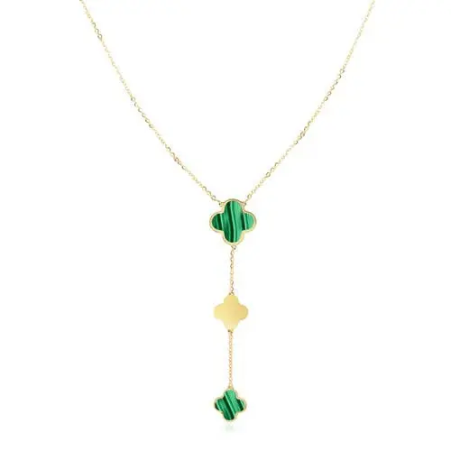 THE LOVERY FINE JEWELRY Clover Lariat Necklace - Malachite