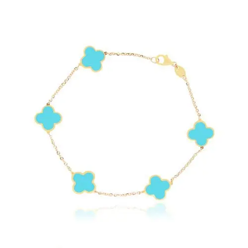 THE LOVERY FINE JEWELRY Clover Chain Bracelet - Turquoise