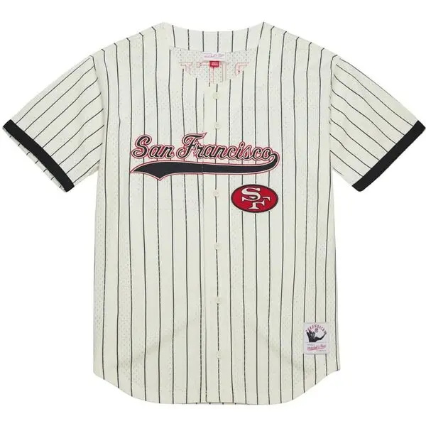 Mitchell & Ness Jerry Rice San Francisco 49ers Name & Number Mesh Button-up Baseball Jersey - Cream