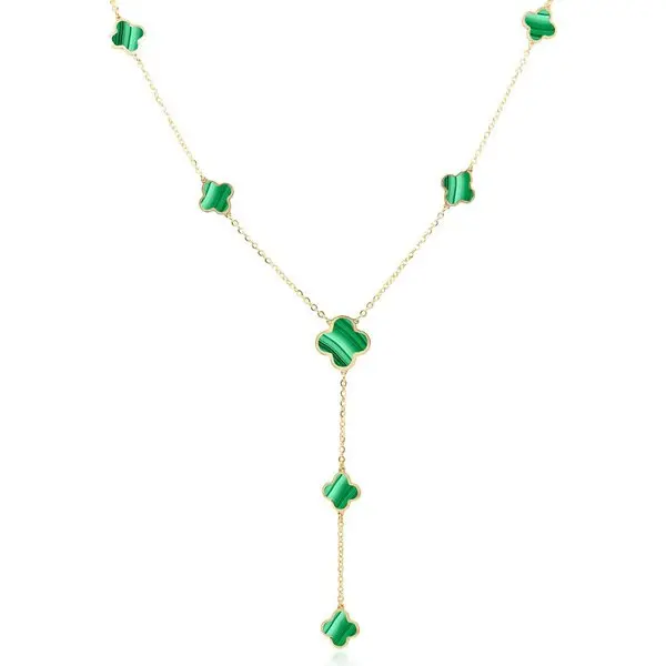 THE LOVERY FINE JEWELRY 14k Yellow Gold Clover Lariat Necklace - Malachite