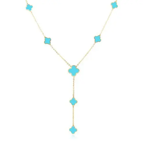 THE LOVERY FINE JEWELRY Clover Lariat Necklace - Turquoise