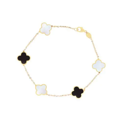THE LOVERY FINE JEWELRY Clover Bracelet - Mother Of Pearl And Onyx