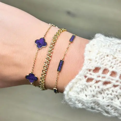 THE LOVERY Clover Chain Bracelet - Amethyst