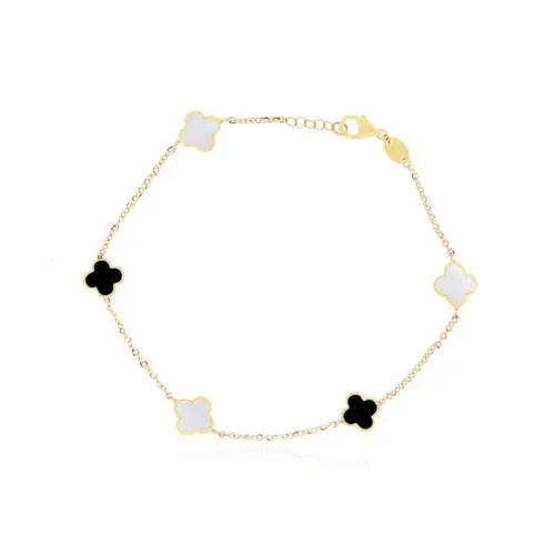 THE LOVERY FINE JEWELRY Clover Bracelet - Mother Of Pearl And Onyx